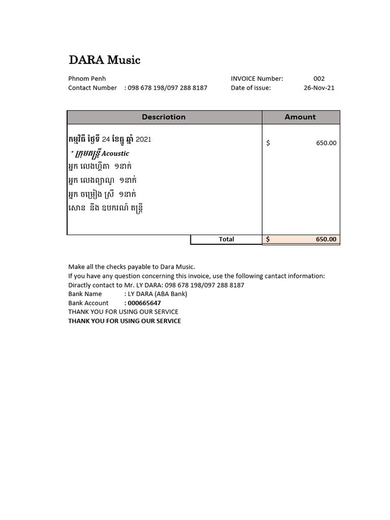 DARA Music: Descriotion Amount | PDF