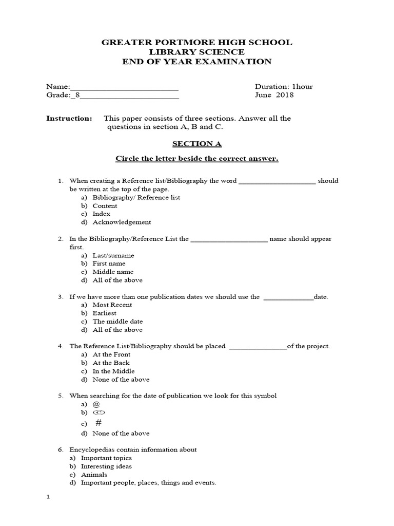 2018 Exam Library Grade 8 | PDF | Encyclopedias