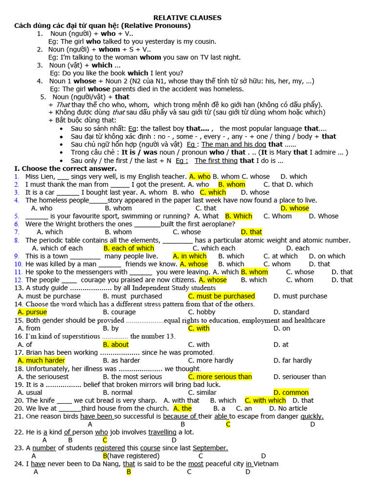 Exercises On Relative Clauses | PDF | Grammar | Syntax