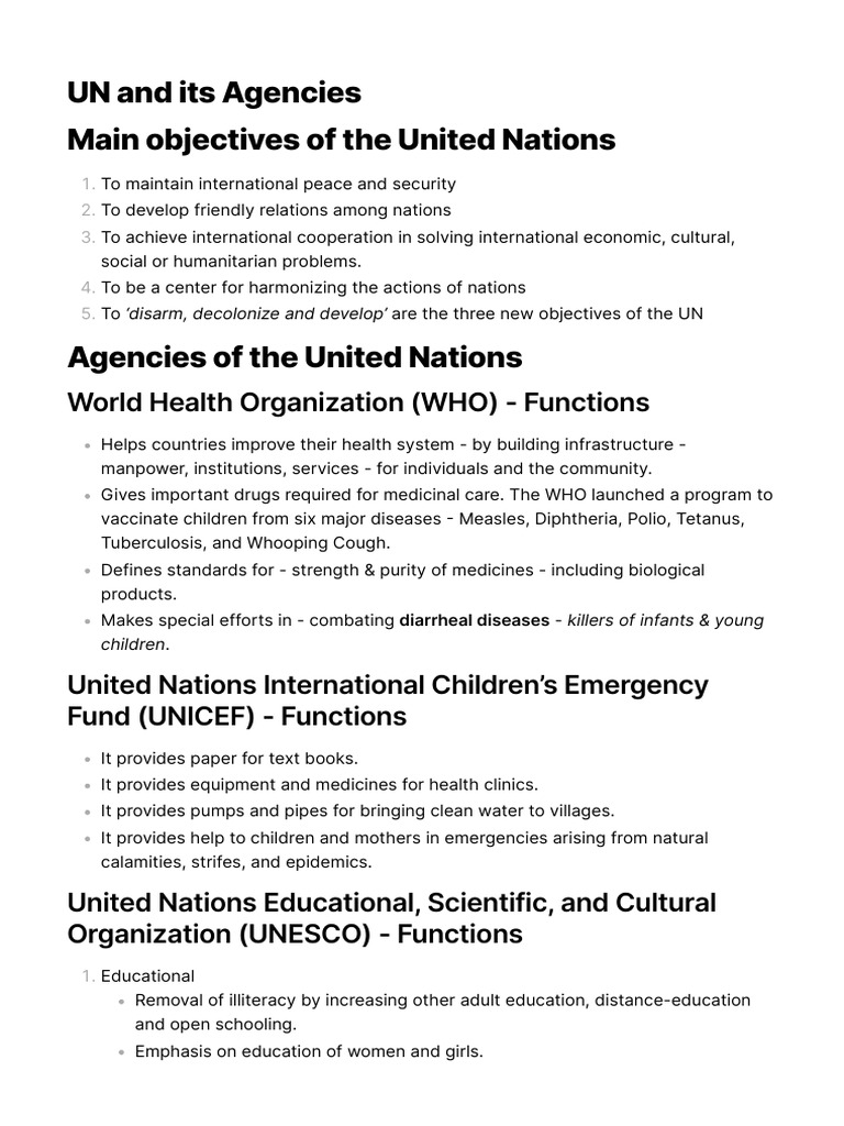 UN and Its Agencies | PDF | United Nations | International Relations