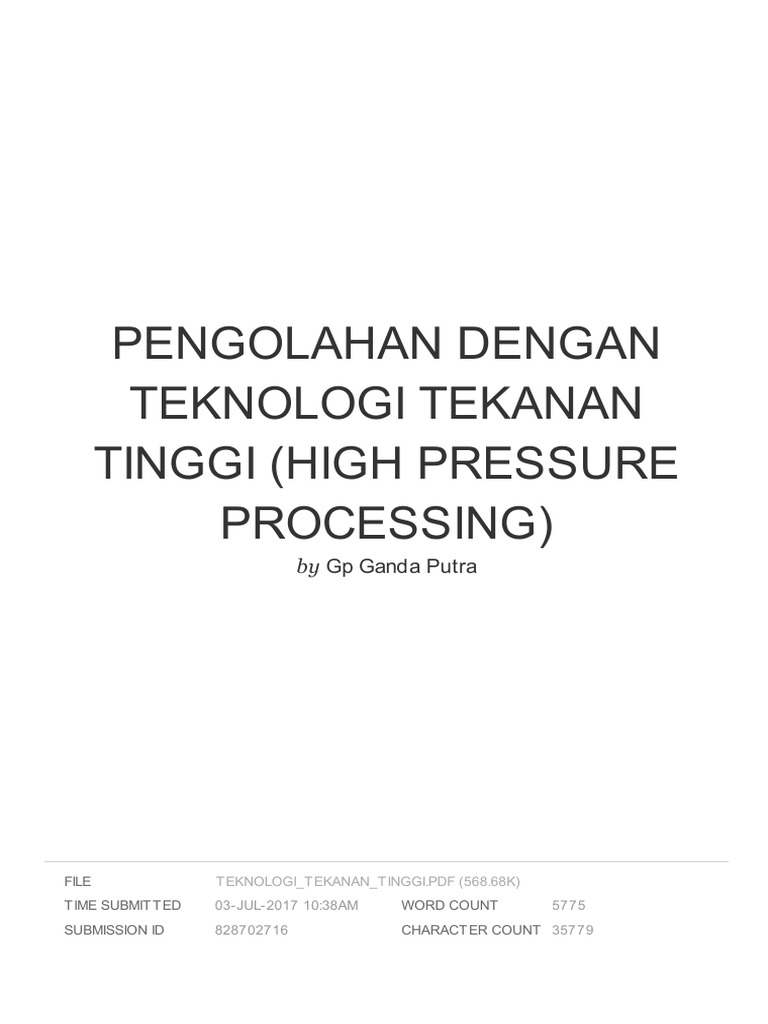 Pengolahan Dengan Teknologi Tekanan Tinggi (High Pressure Processing) | PDF