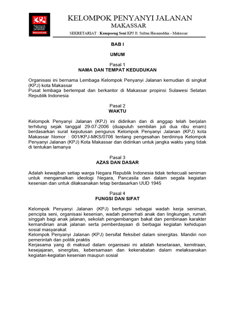 Contoh AD ART Komunitas | PDF