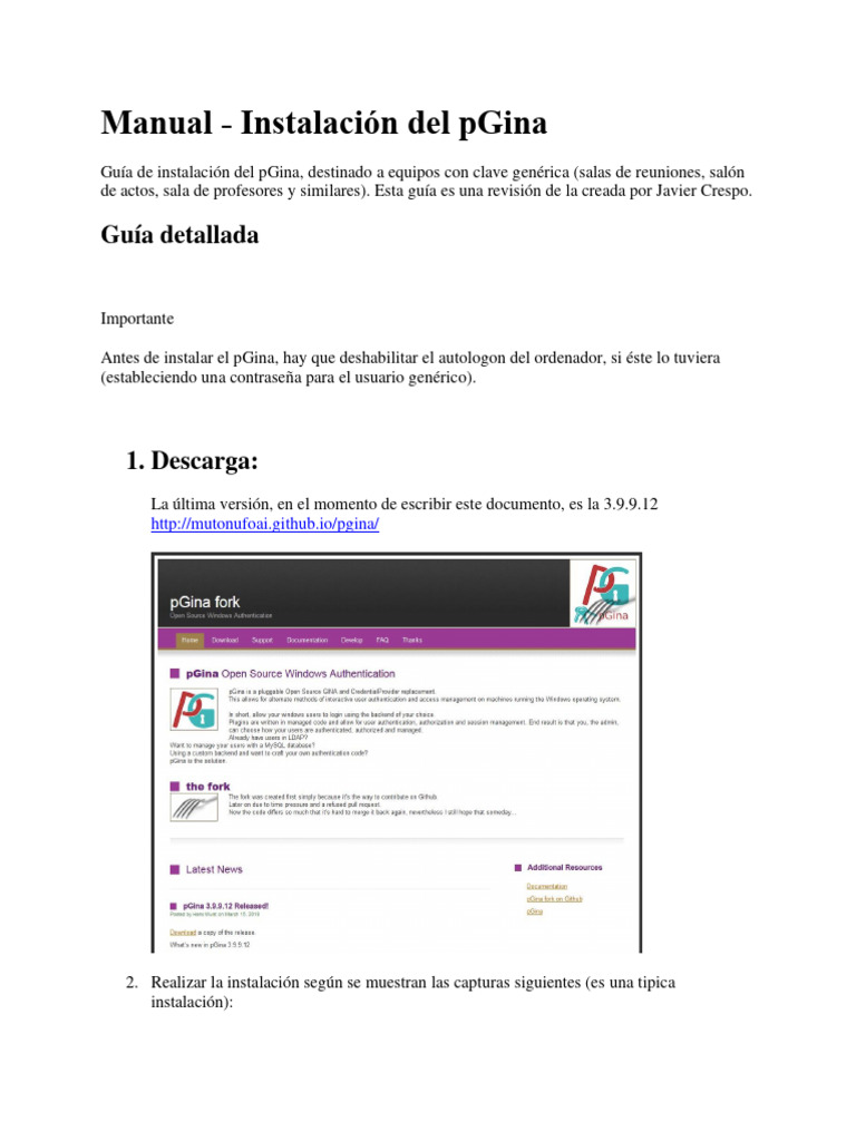 Manual - Instalación Del Pgina UV | PDF | Contraseña | Software del sistema