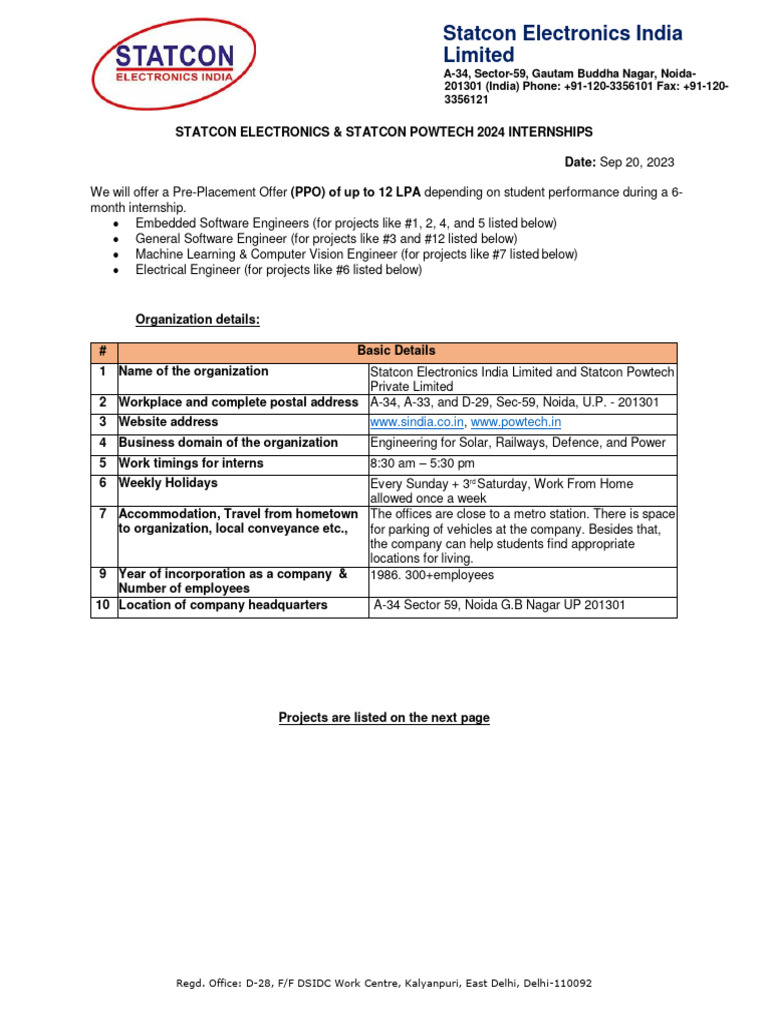 Statcon Electronics & Powtech 2024 internships+PPO | PDF | Machine ...