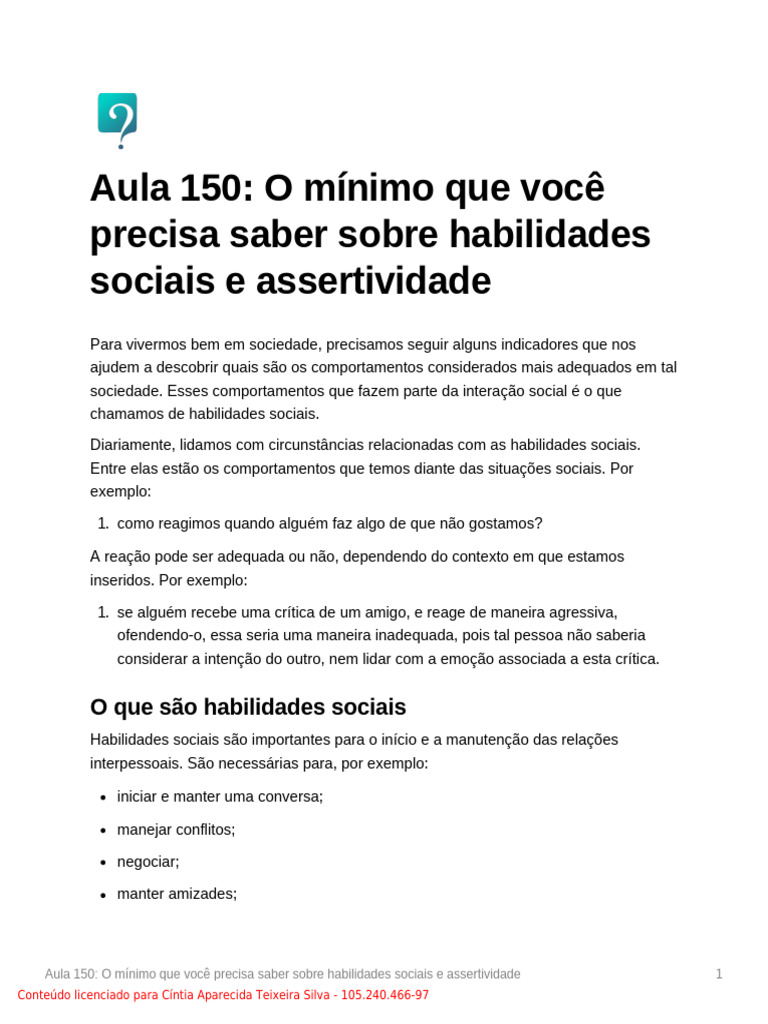 Aula 150 O Mnimo Que Voc Precisa Saber Sobre Habilidades Sociais e ...