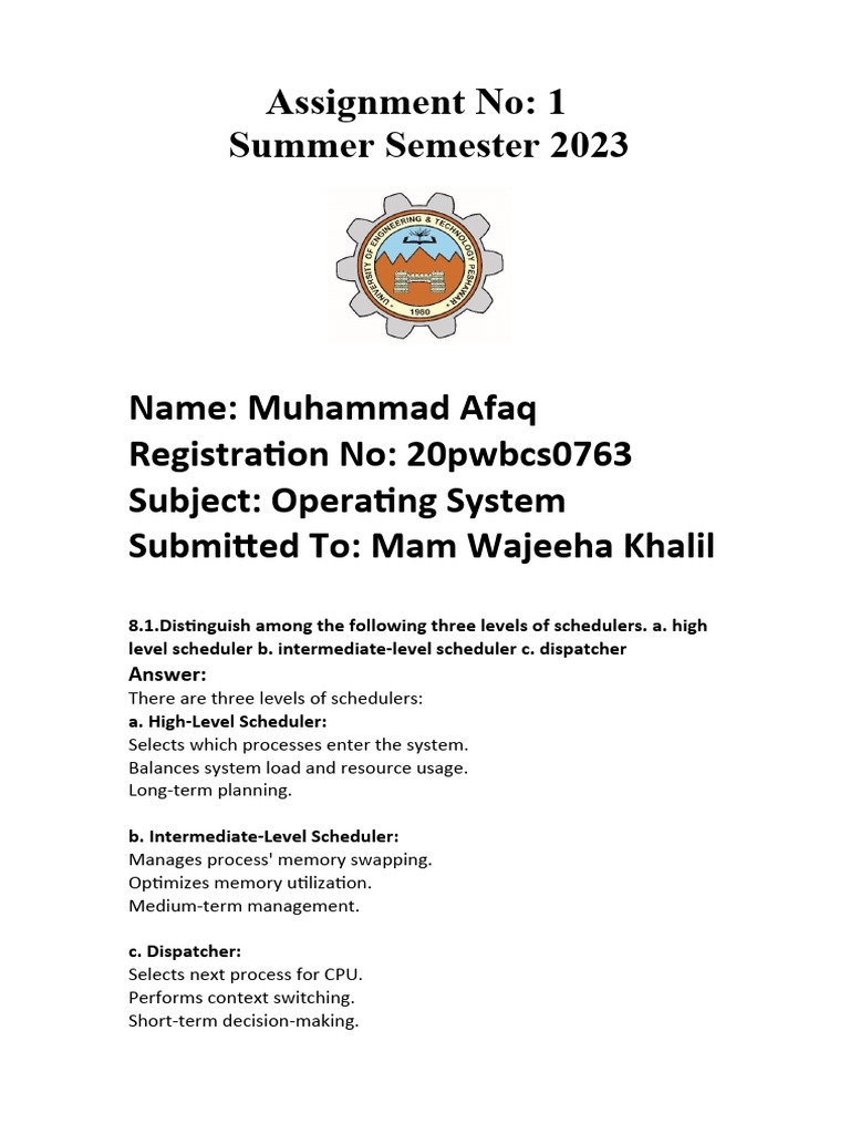OS Assignment | PDF | Scheduling (Computing) | Process (Computing) OS Assignment | PDF | Scheduling (Computing) | Process (Computing)