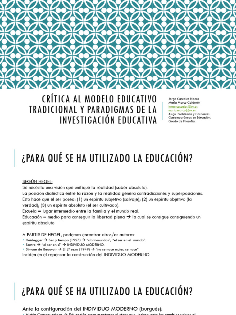 Critica Al Modelo Educativo Tradicional y Paradigmas de La ...