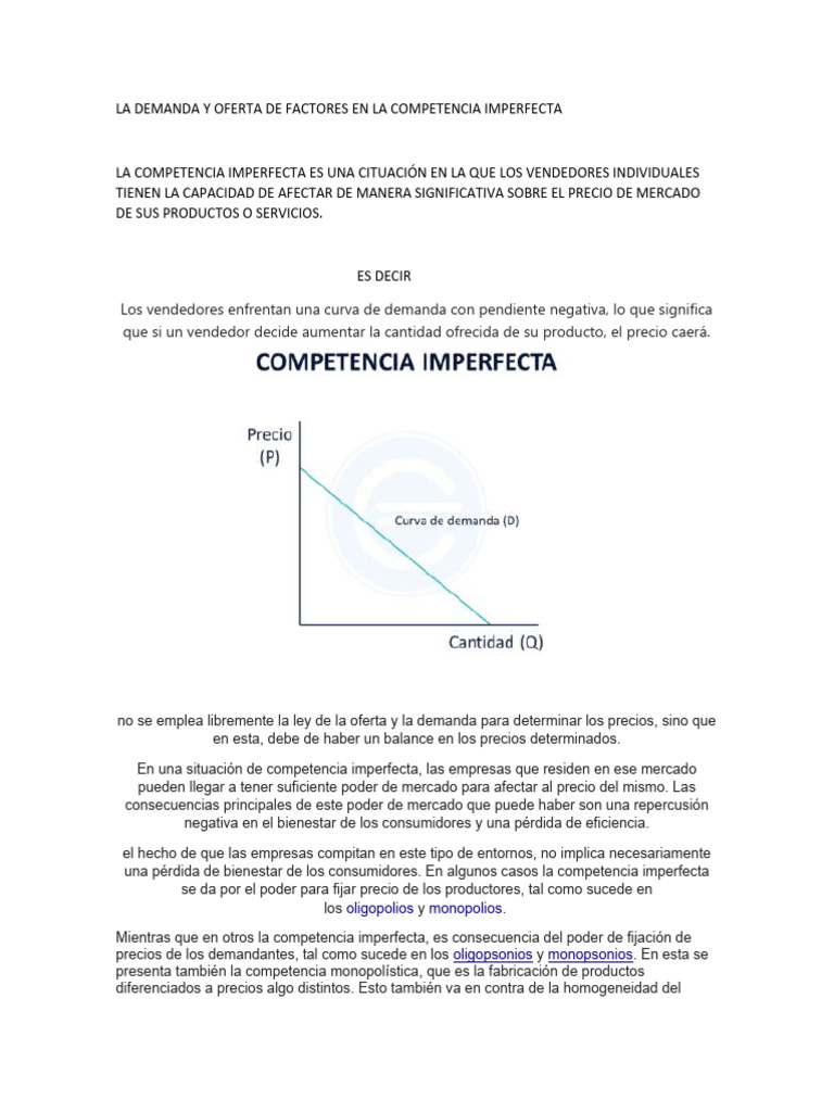 LA DEMANDA Y OFERTA DE FACTORES EN LA COMPETENCIA IMPERFECTAale | PDF ...