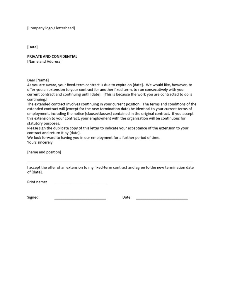 Extension of Fixed Term Contract Letter | PDF