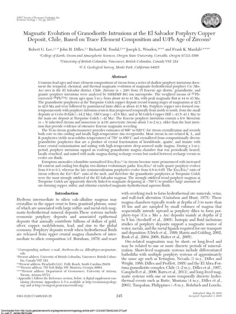 Lee Et Al - 2017 - Magmatic Evolution at El Salvador Porphyry - Domeyko ...