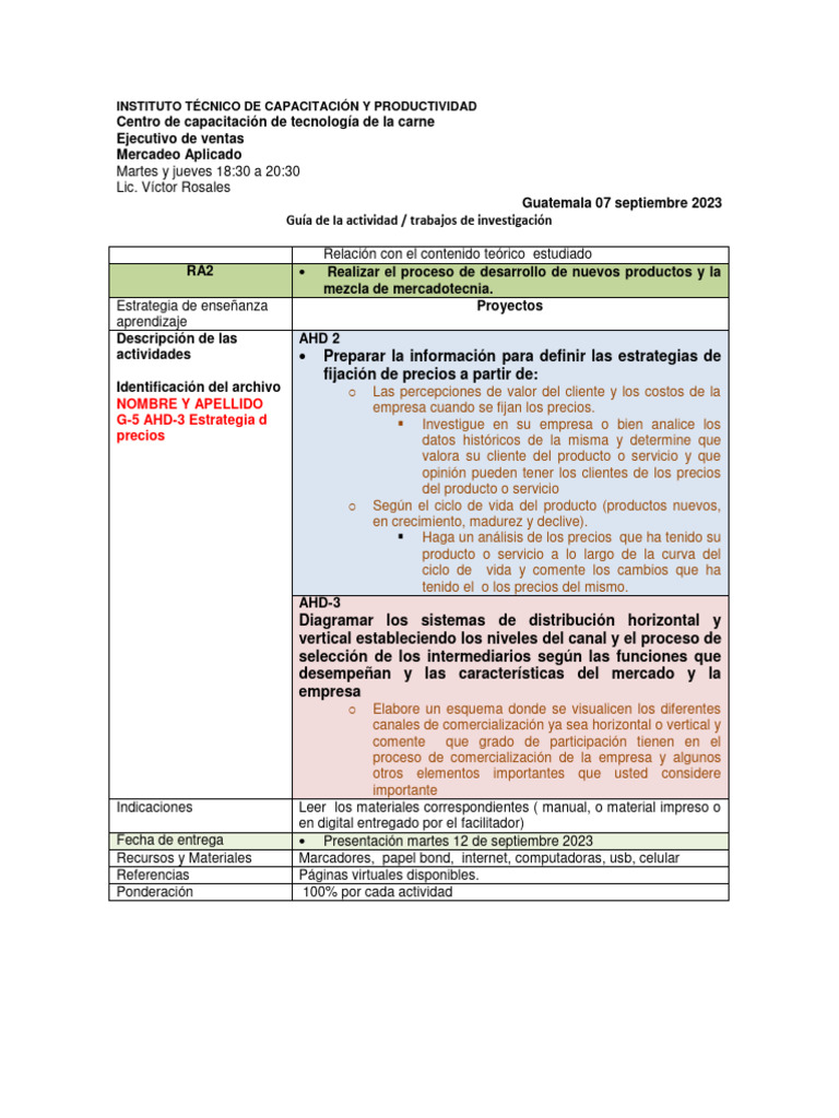 G-5 RA2 AHD-2 Estrategia de Precios | PDF | Marketing | Producto (Negocio)