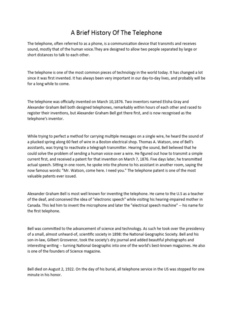 A Brief History of The Telephone | PDF | Telephone | Communication