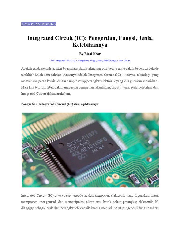 Integrated Circuit (IC) Pengertian Fungsi Jenis Kelebihannya | PDF