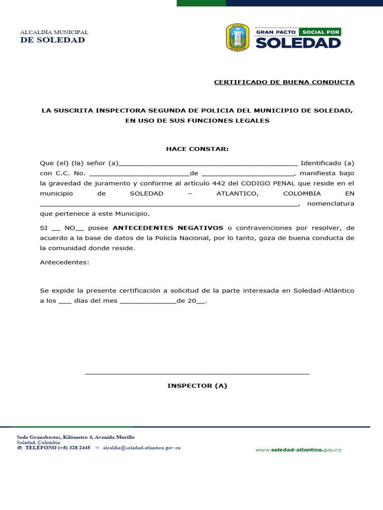 Certificado de Buena Conducta | PDF