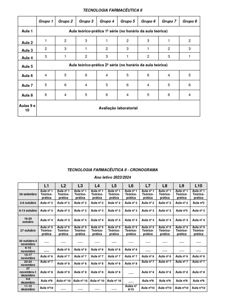 Cronograma - TEC II - 2023-2024 | PDF