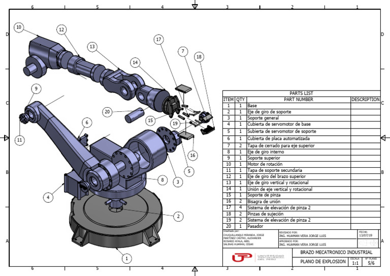 Plano de Explosión Brazo Mecatrónico | PDF | Ingeniería mecánica ...
