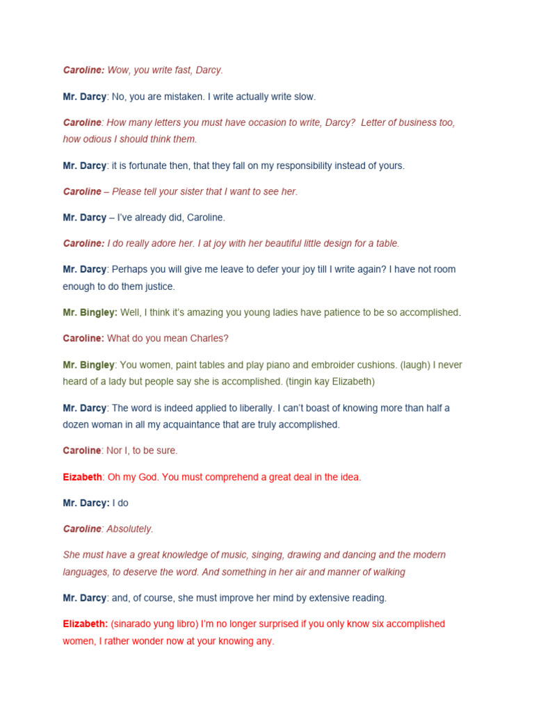 Script For Pride and Prejudice | PDF | Mr. Darcy | Pride And Prejudice