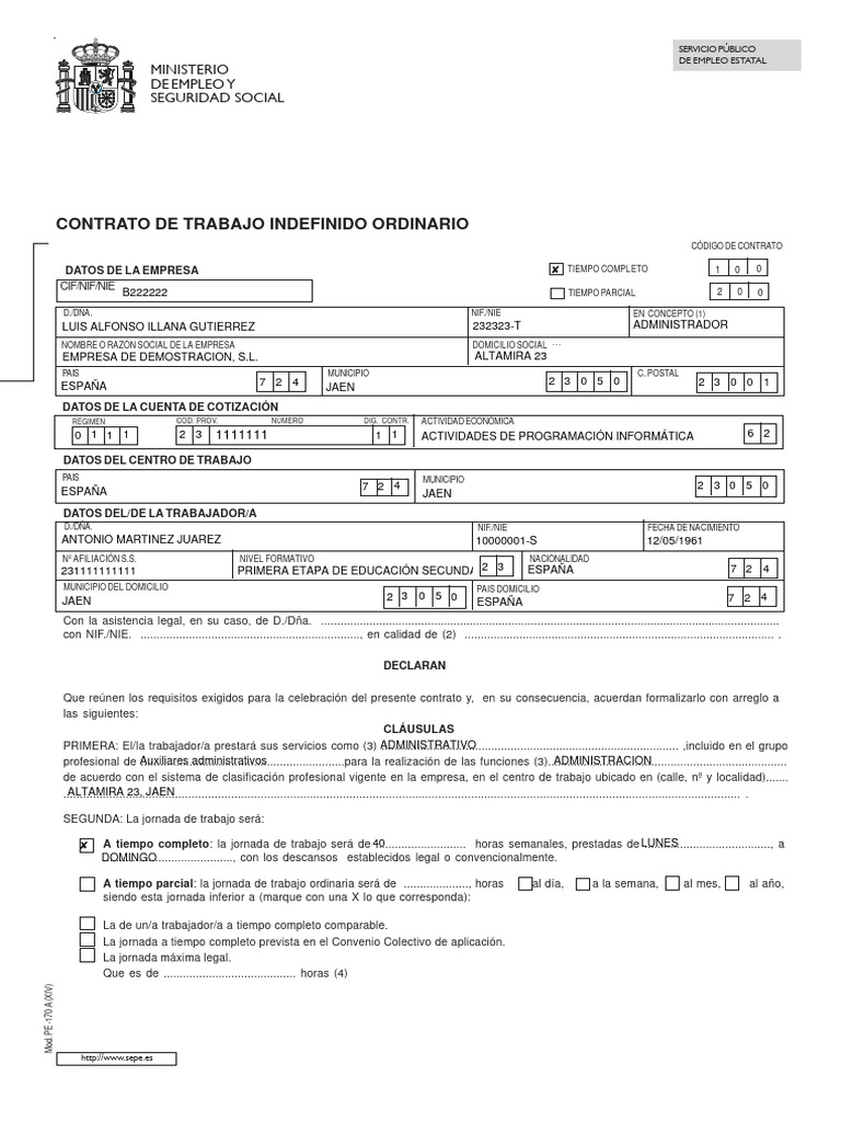 Modelo Contrato Indefinido (1) G | PDF | Tiempo de trabajo | Gobierno