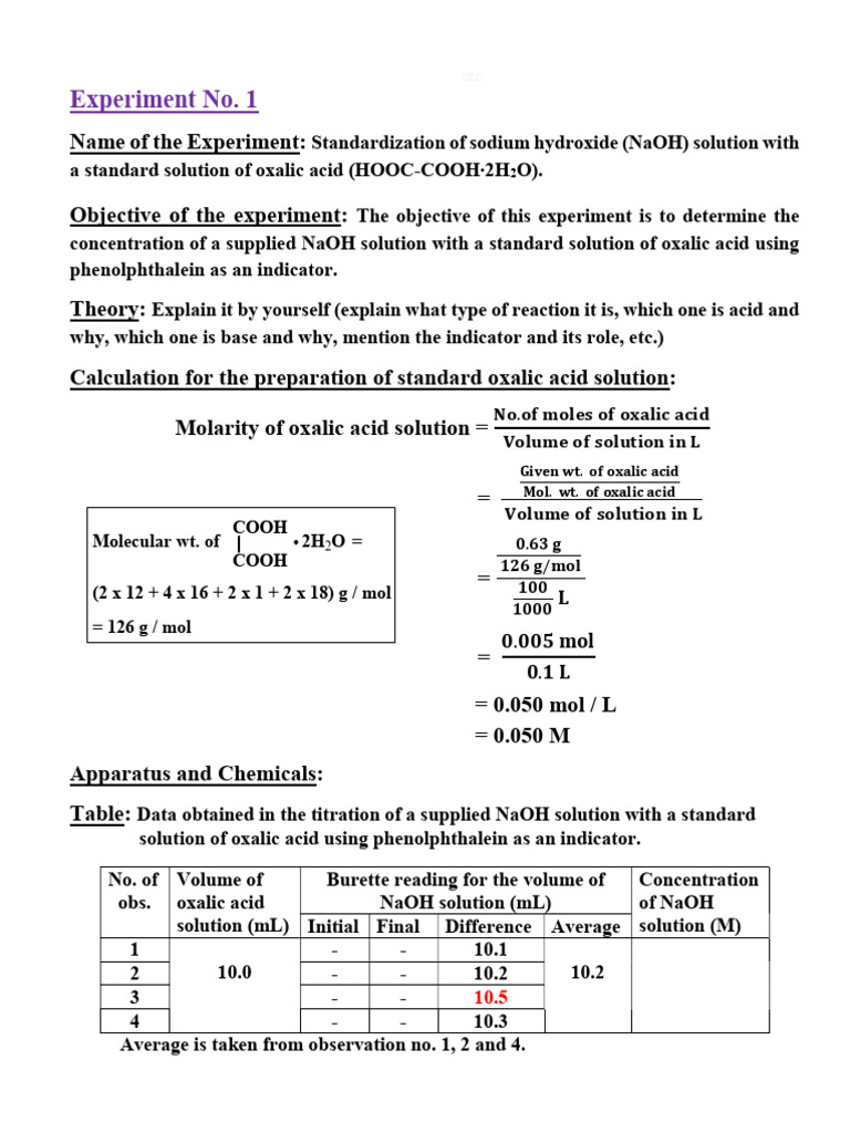 Exp 01 | PDF | Acid | Sodium Hydroxide
