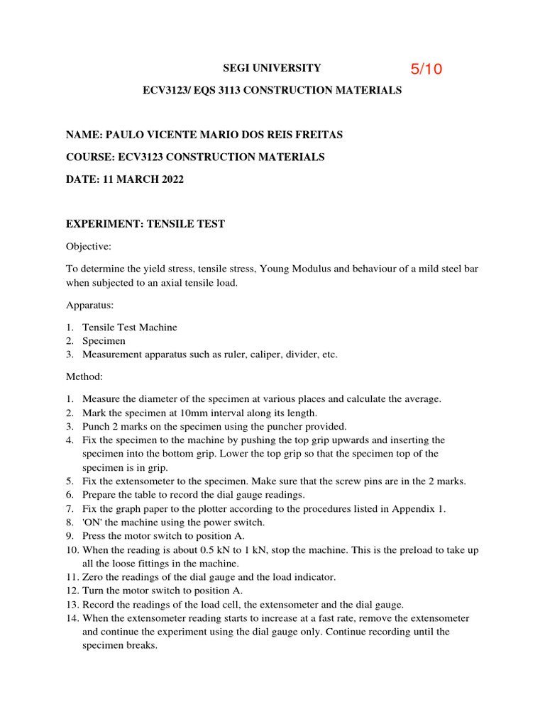 Tensile Test on Mild Steel Analysis | PDF | Young's Modulus | Strength ...