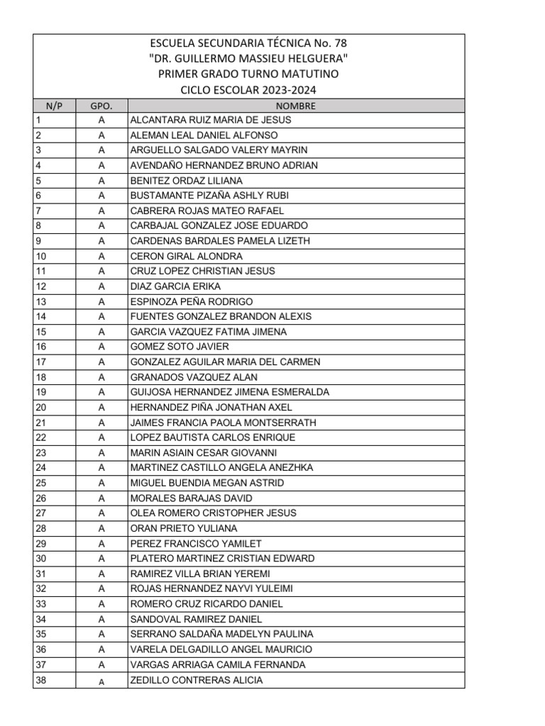 Listas de Grupos Alumnos Primer Grado Matutino | PDF