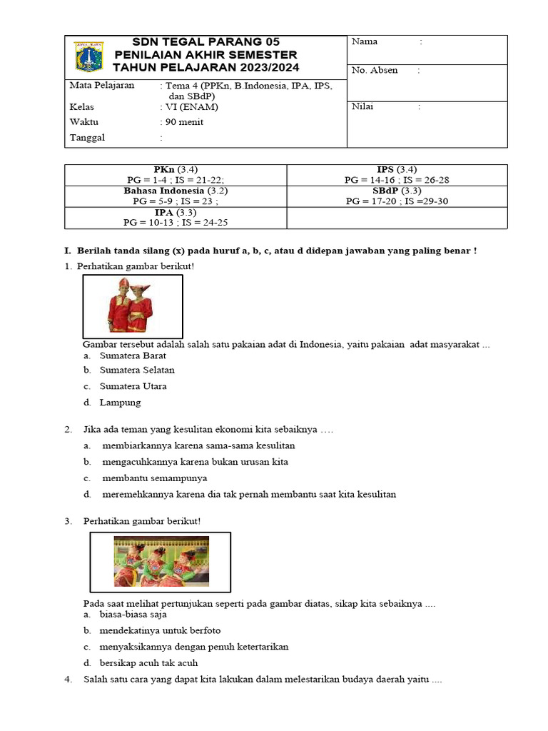 Soal Pas Kelas 6 Tema 4 | PDF | Kajian Bahasa Asing