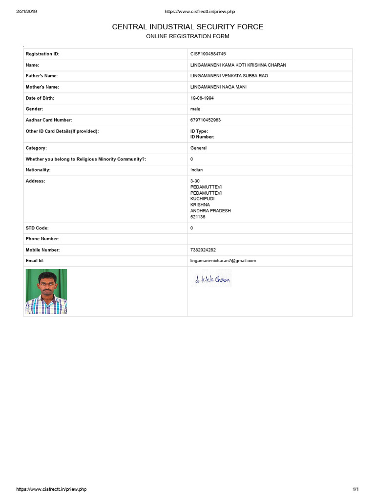 Cisf Application | PDF