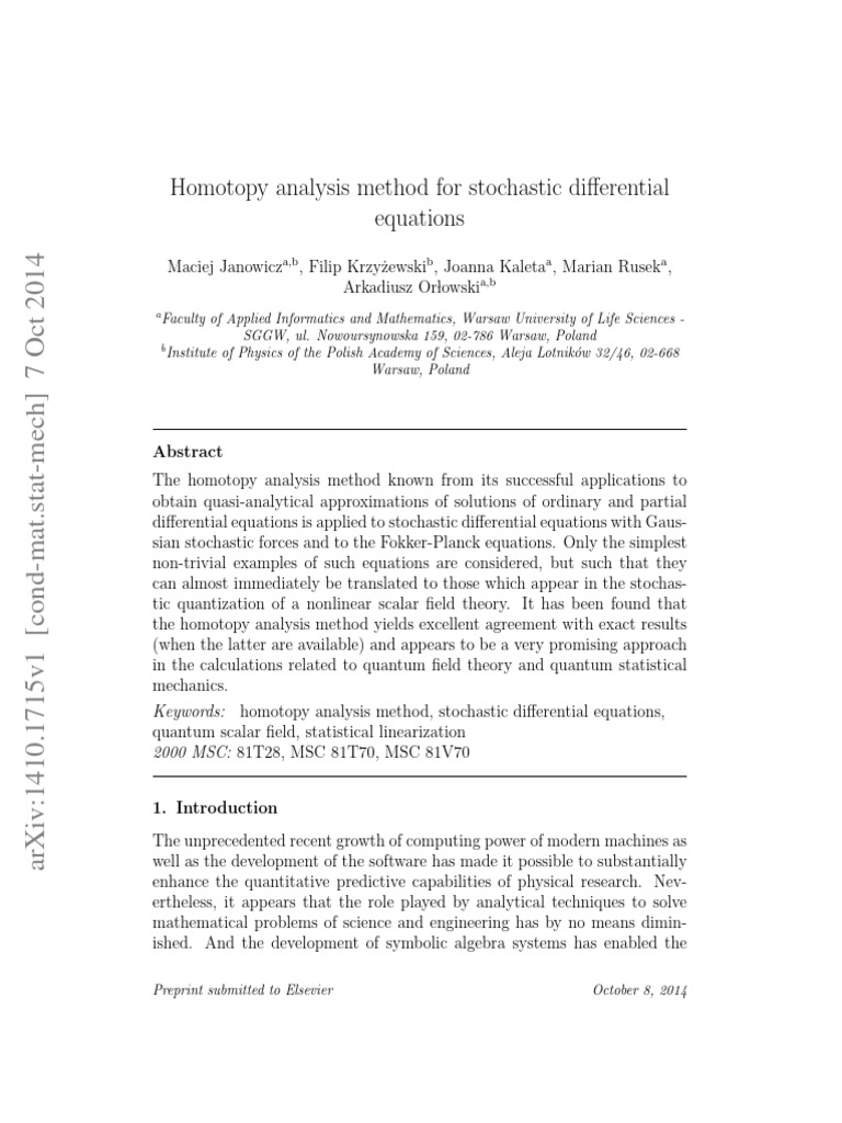 Homotopy Analysis Method For Stochastic Differential Equations | PDF | Equations | Differential ...