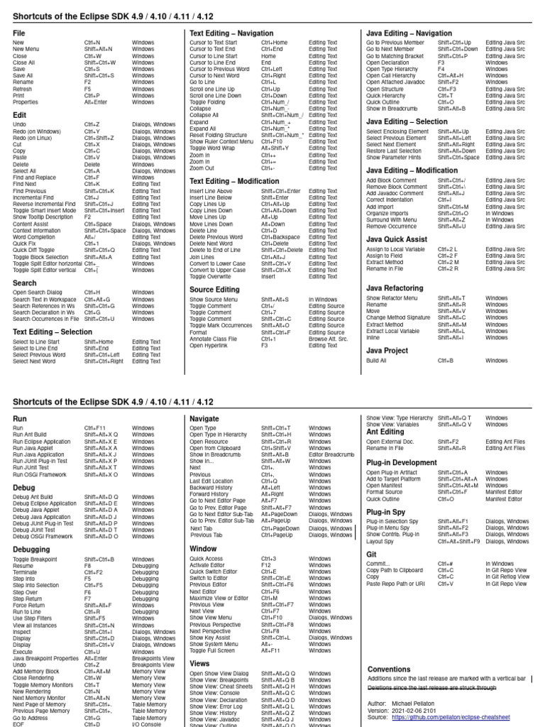 Eclipse Shortcuts Win 49 Pdf Eclipse Software Java 5354