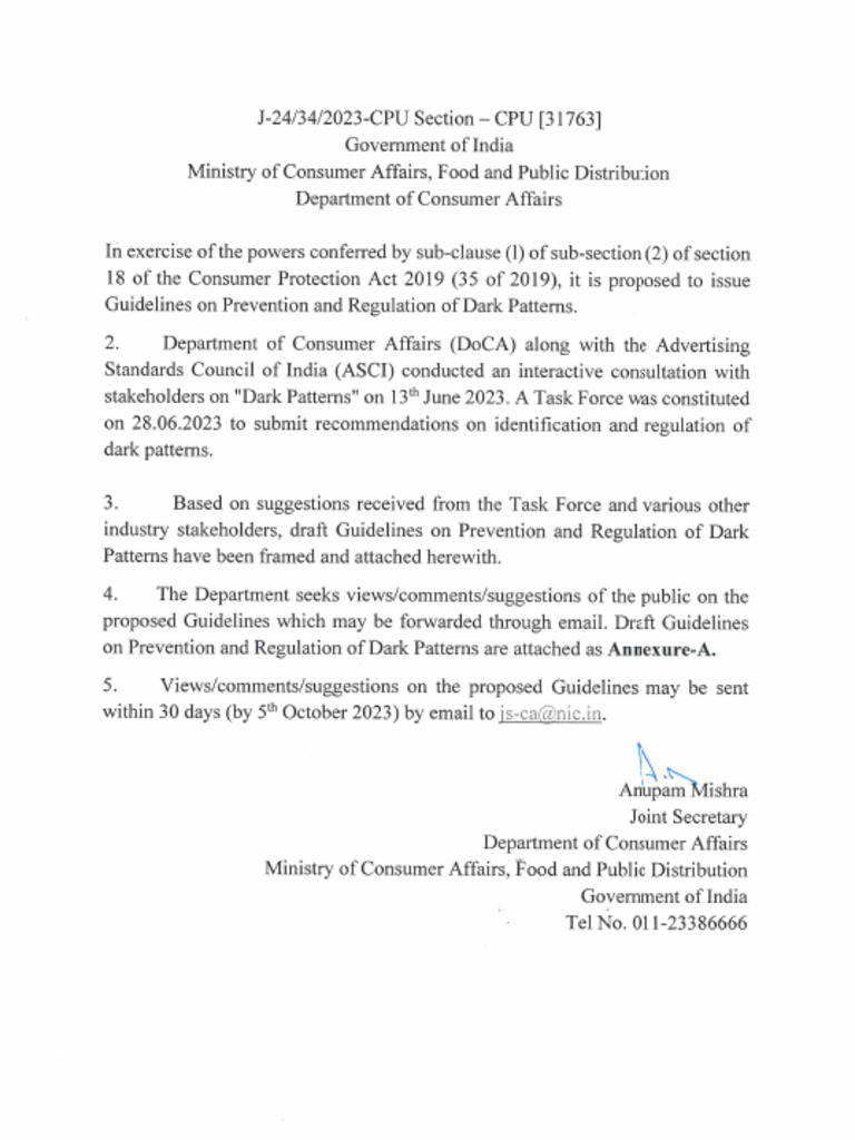 Draft Guidelines For Prevention and Regulation of Dark Patterns 2023 ...