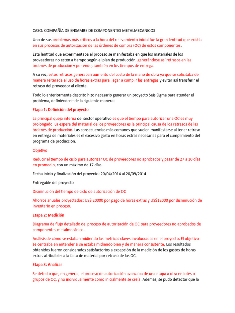 Caso Six Sigma | PDF | Six Sigma | Economias