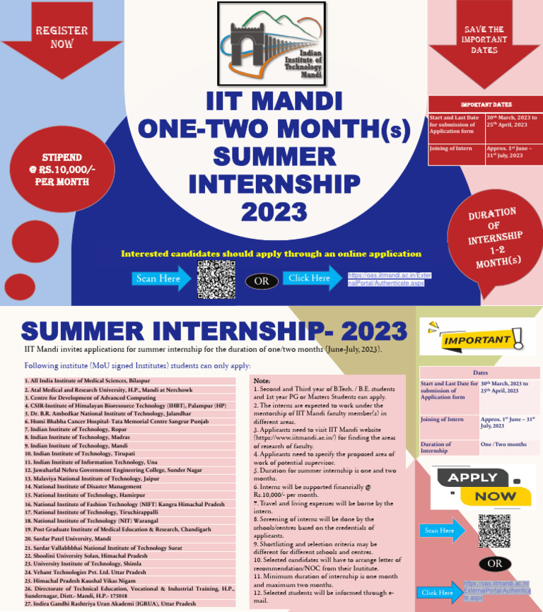 Internship Poster IIT Mandi | PDF | Vocational Education | Career And ...
