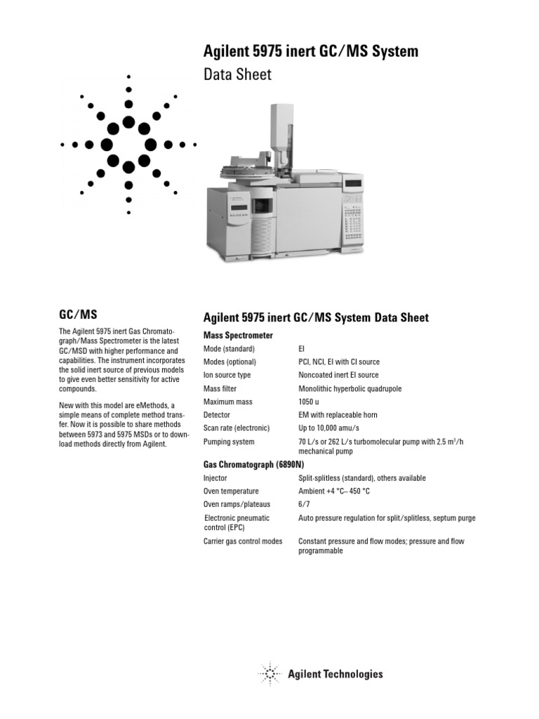 Agilent 5975 Inert GC/MS Data Sheet | PDF | Gas Chromatography | Gas ...