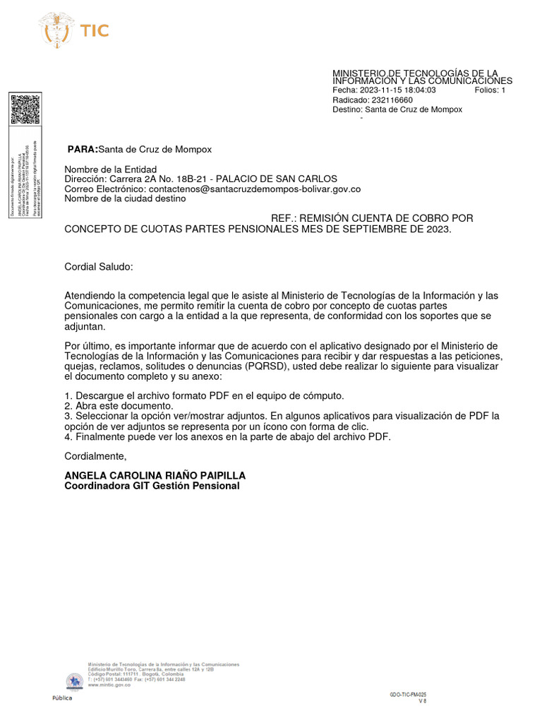 Angela Carolina Riaño Paipilla Coordinadora GIT Gestión Pensional | PDF | Informática | Software