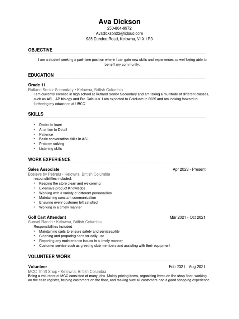 Ava Dickson (2) Resume | PDF