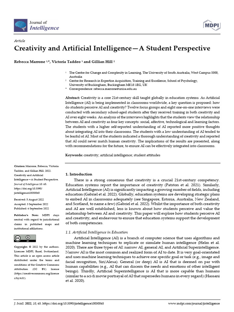 Creativity and Artificial Intelligence-A Student P | PDF | Creativity ...