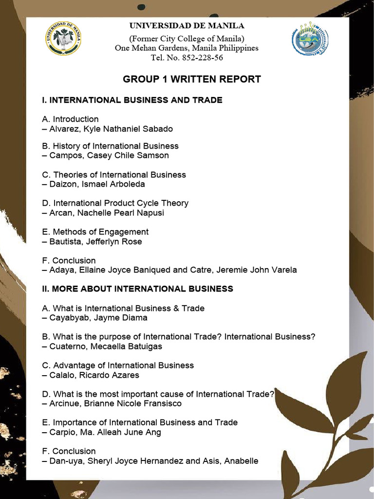 Group 1 - Written Reports | PDF | General Agreement On Tariffs And ...