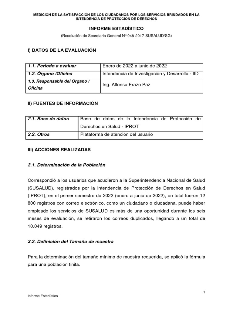 Informe Estadistico Encuesta Satisfaccion - Iprot - 1er - Sem - 2022 F ...