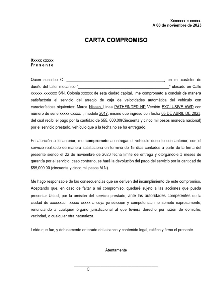 Carta Compromiso Prestamo de Servicio | PDF
