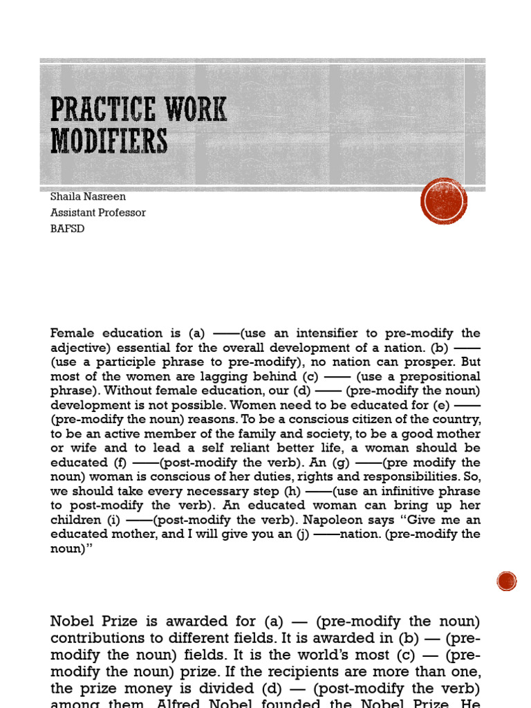 Practice Work Modifiers | Download Free PDF | Verb | Obesity