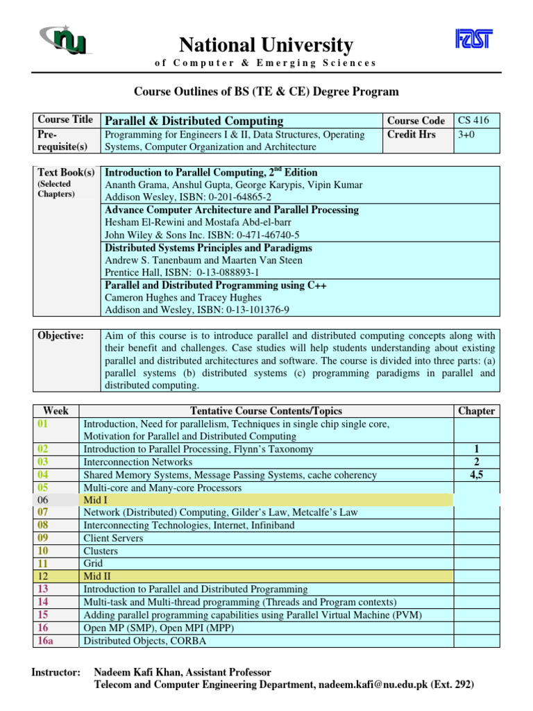 Course Outline Pdc Pdf Parallel Computing Multi Core Processor 