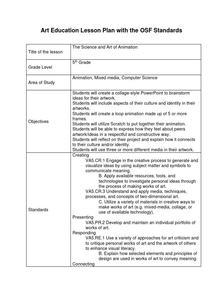 Art Lesson Plan 3-5 | PDF | Teachers | Animation