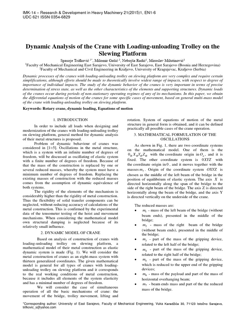 Dynamic Analysis of The Crane With Loadi | PDF | Beam (Structure) | Crane (Machine)