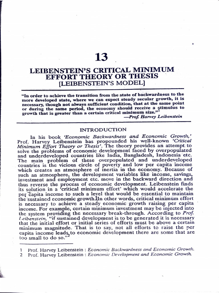 Leibenstein's Critical Minimum Effort Theory | PDF | Economic Growth | Economic Development