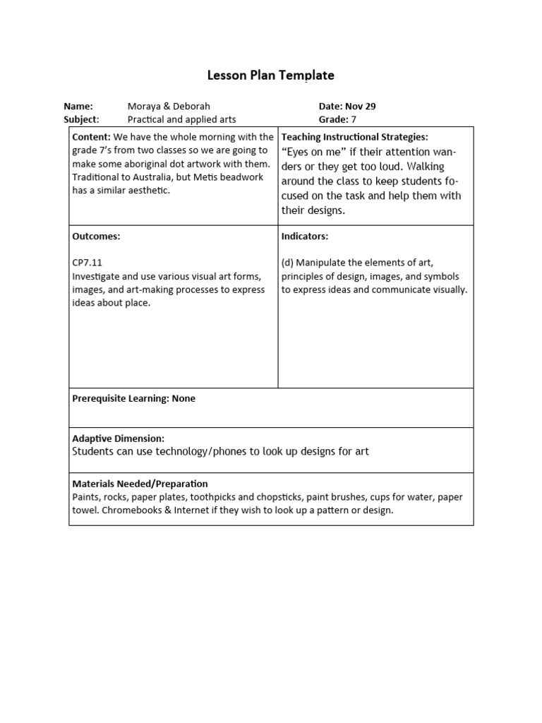 Grade 7 Aboriginal Dot Art Lesson | PDF | Lesson Plan | Cognition