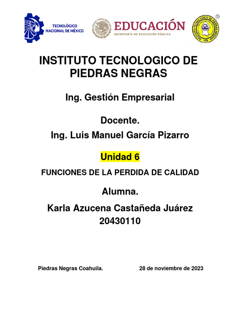 UNIDAD 6. Funciones de Perdida de Calidad | PDF | Función de pérdida ...