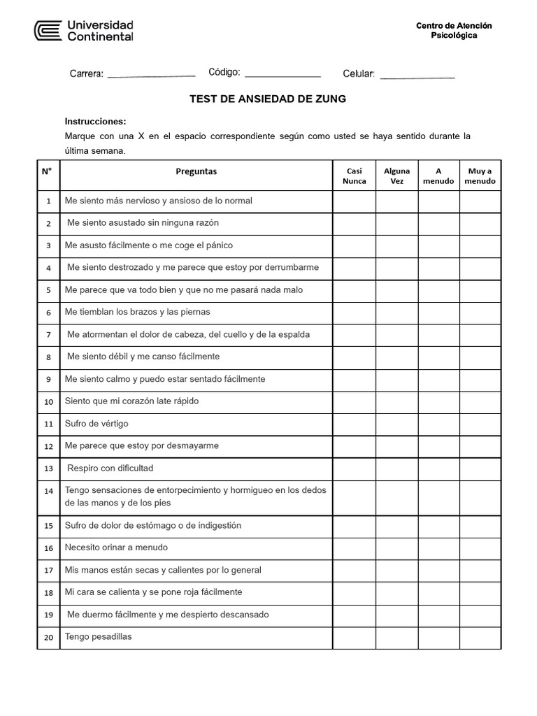 Test de Ansiedad de Zung | PDF