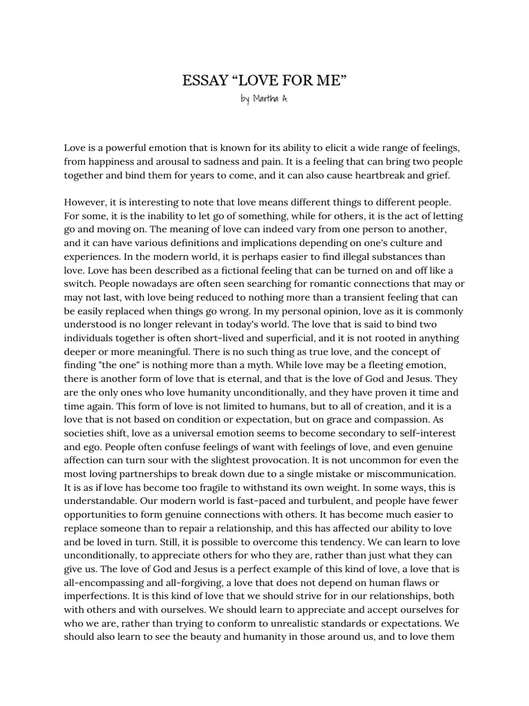 Essay "Love For Me" | PDF | Love | Feeling