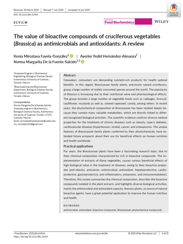 The Value of Bioactive Compounds of Cruciferous Vegetables (Brassica) As Antimicrobials and ...