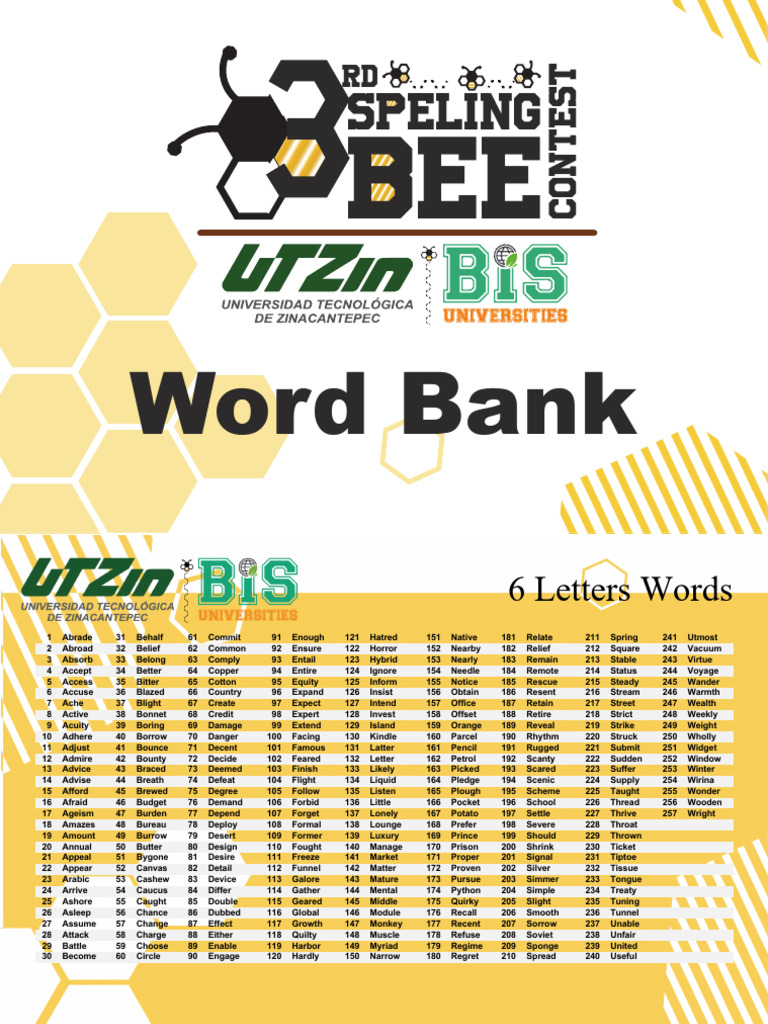 Word Bank Final 2023 Spelling Bee | PDF